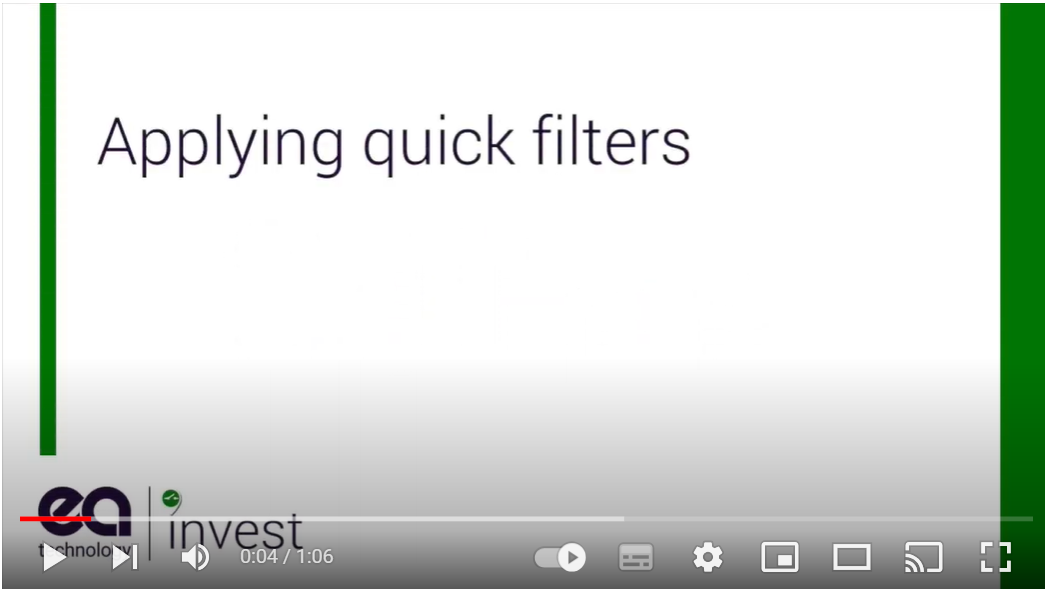 Invest Software- Applying Quick Filters | EA Technology